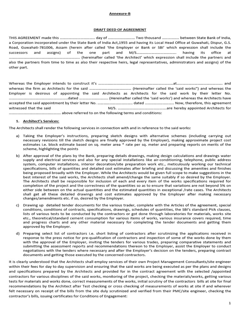 2312191056-Draft Agreement Annexure-B | PDF | Arbitration | Architect
