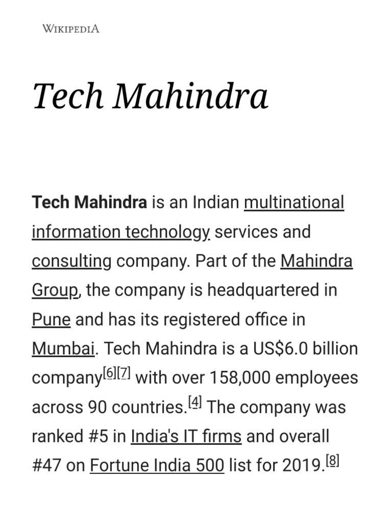 Tech Mahindra - Wikipedia | PDF