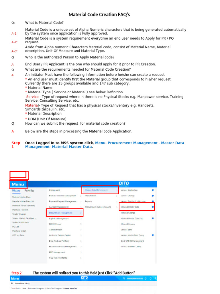 Material Code Application FAQ's | PDF | Information Technology ...
