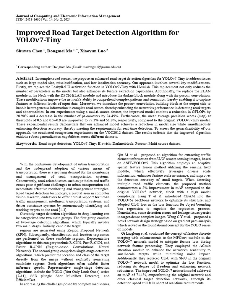 Improved Road Target Detection Algorithm For Yolov Pdf Function Mathematics Computing