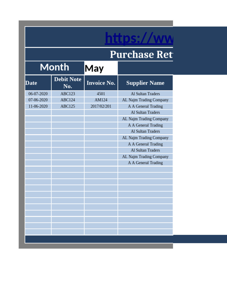 Purchase Return Book With Tax | PDF | Accounting