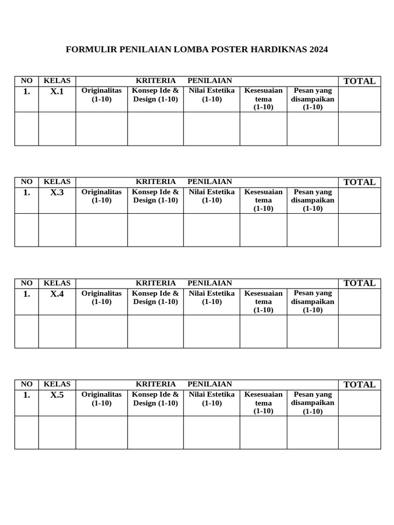 Penilaian Lomba Poster Hardiknas 2024 | PDF