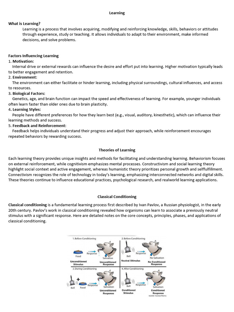 Theories of Learning Final | PDF | Classical Conditioning | Reinforcement