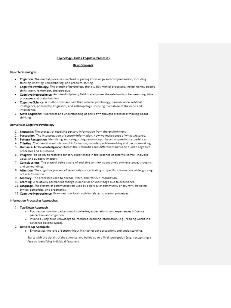 UNIT2 - Cognitive Processes - Student Compilation[1] | PDF | Senses | Perception