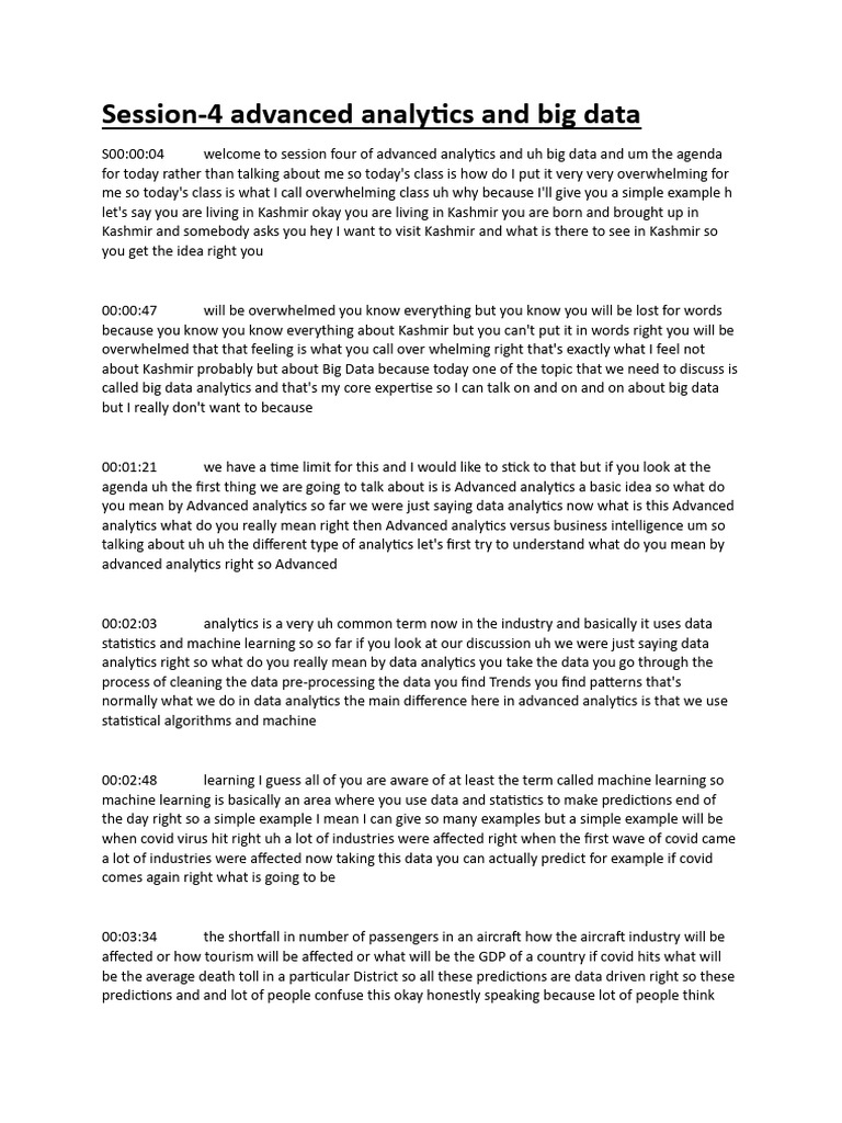 Session-4 Advanced Analytics and Big Data | PDF | Analytics | Big Data