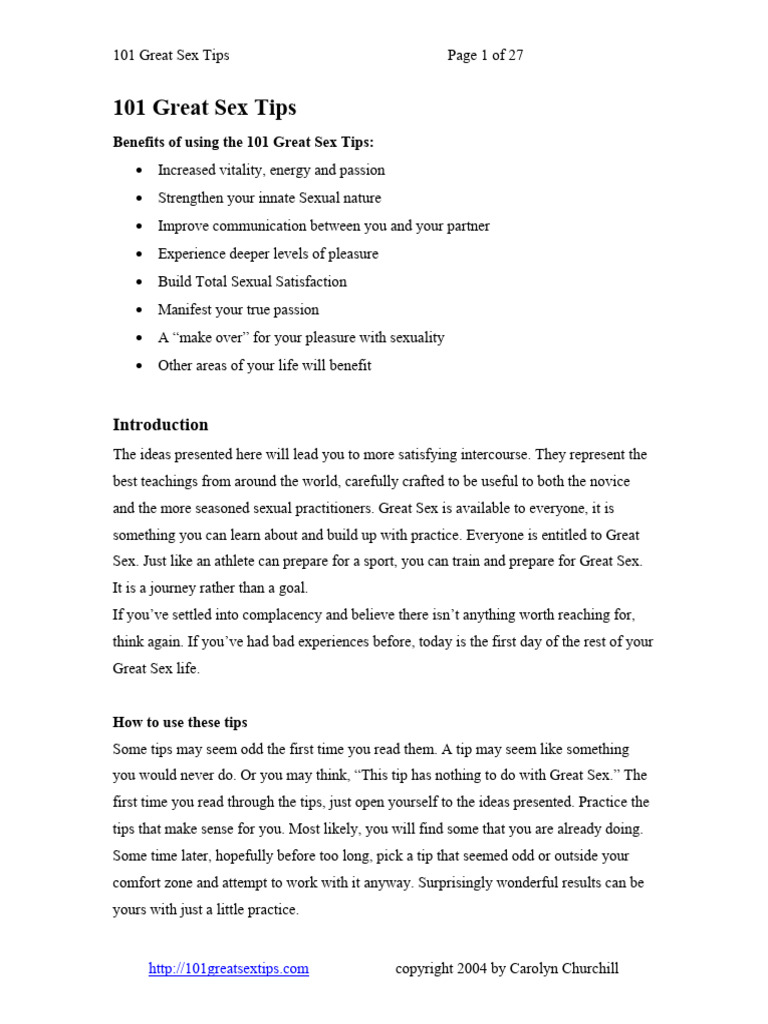 101 Great Sx Tips Sed | PDF | Sexual Intercourse | Perfume