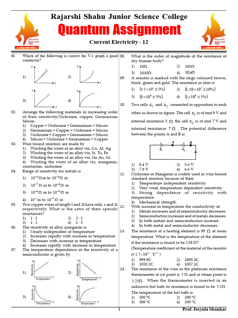 Current Electricity-12-Print file | PDF | Electrical Resistance And ...