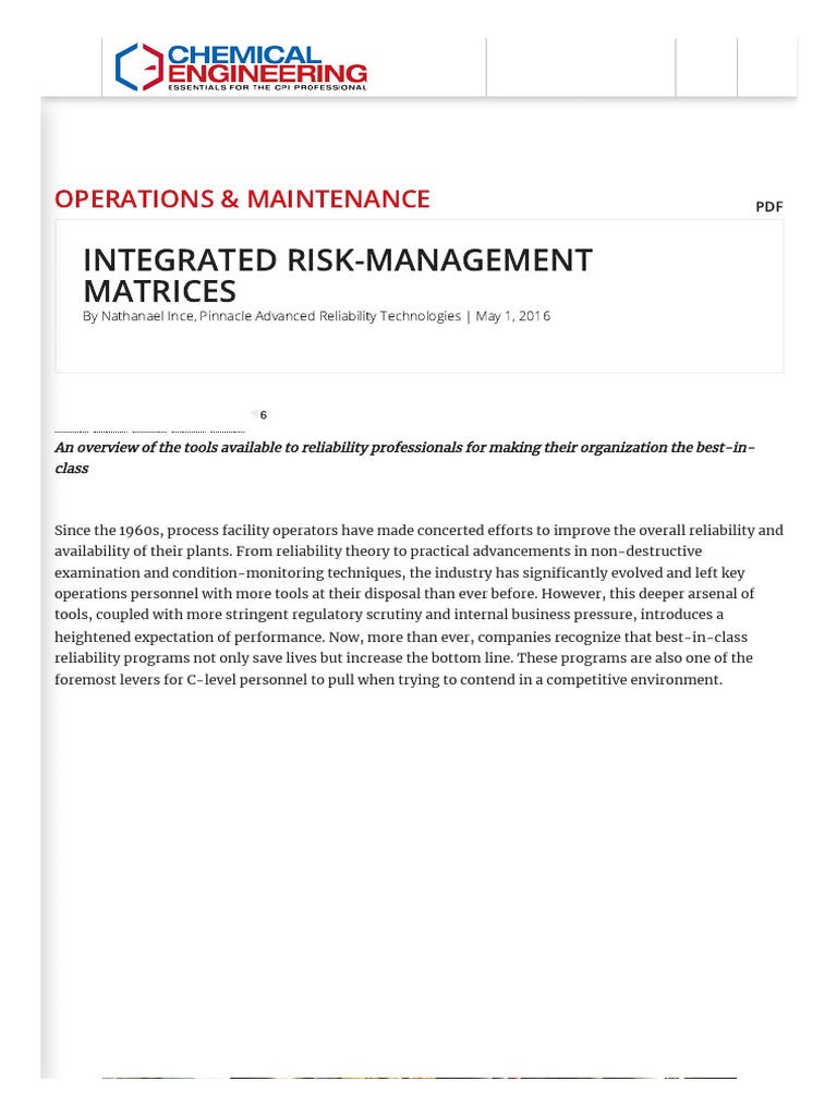 Integrated Risk-Management Matrices - Chemical Engineering | PDF | Reliability Engineering | Risk