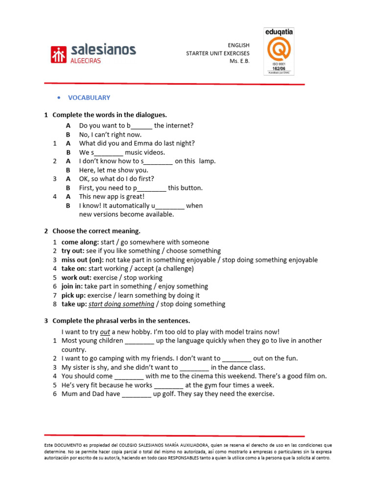 Starter Unit Exercises | PDF | Linguistics | Languages