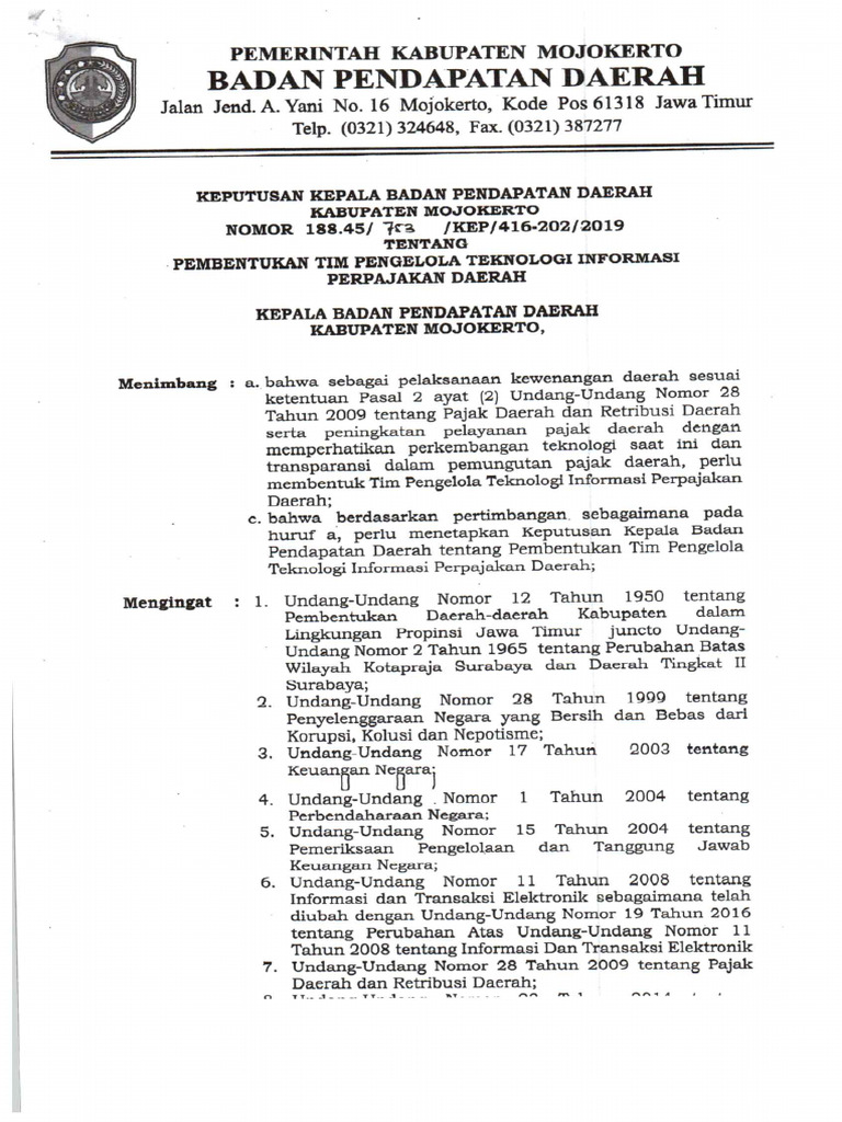 B. SK Tim Pengelola Pajak Daerah | PDF