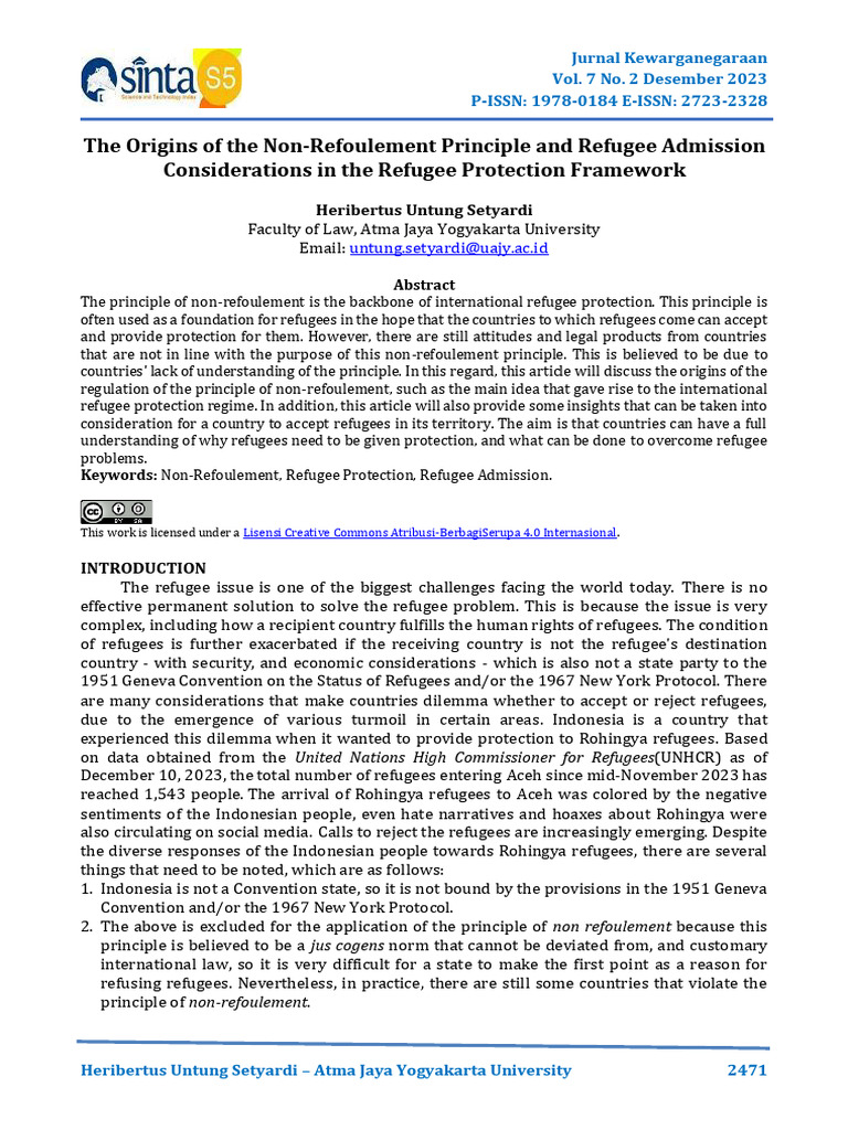 The Origins of The Non-Refoulement Principle and Refugee Admission ...