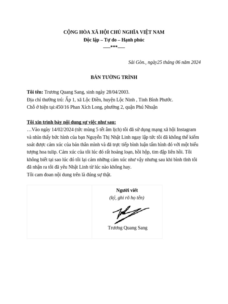 Mau Ban Tuong Trinh So 1 | PDF