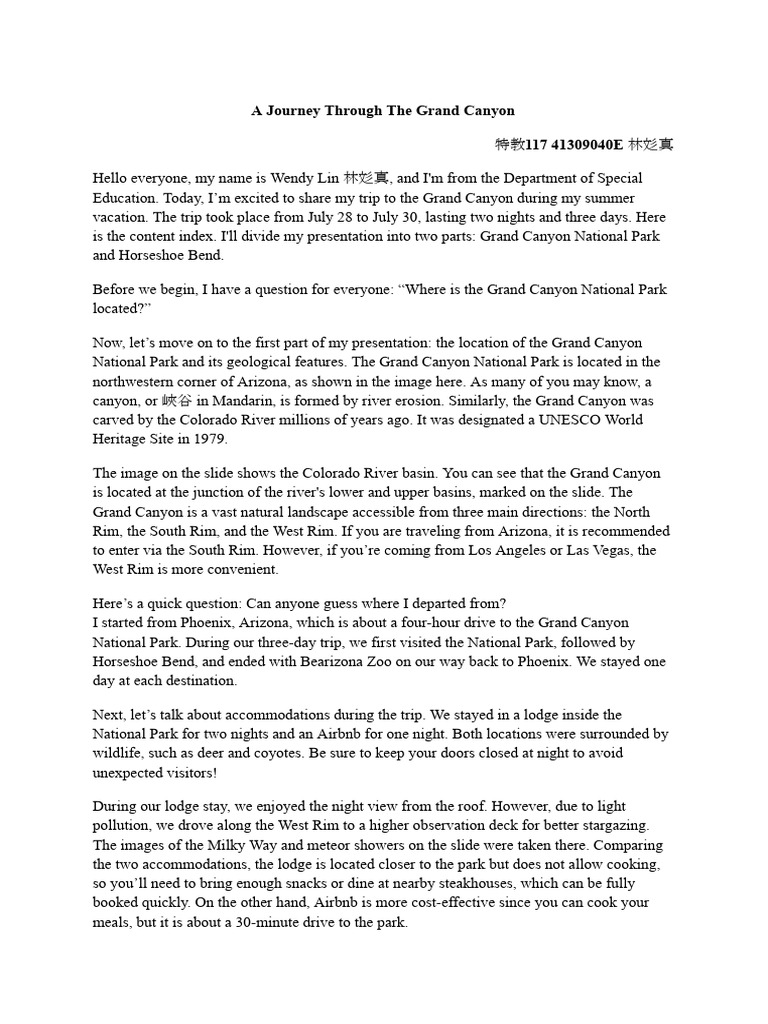 A Journey Through The Grand Canyon (Chatgpt+grammerly) | PDF | Grand ...