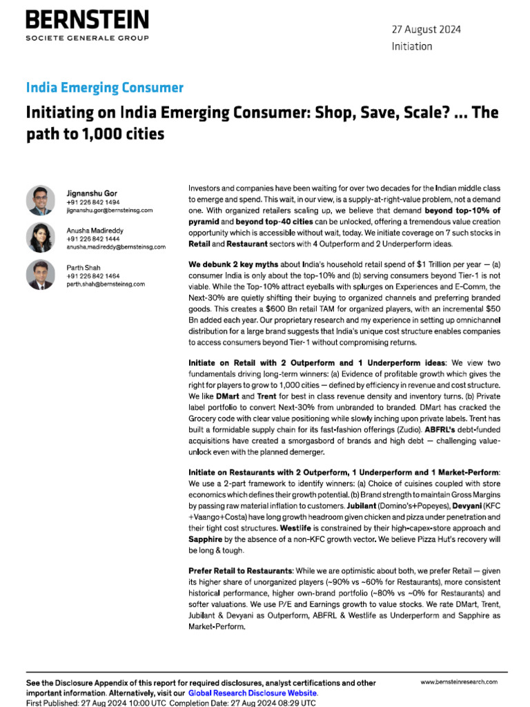 Bernstein Report: Quick Commerce Insights | PDF | Financial Accounting ...