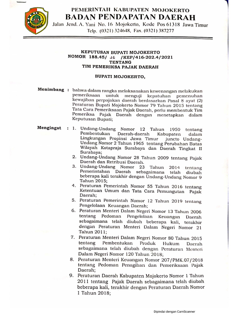 Sk Tim Pemeriksa Pajak Daerah | PDF