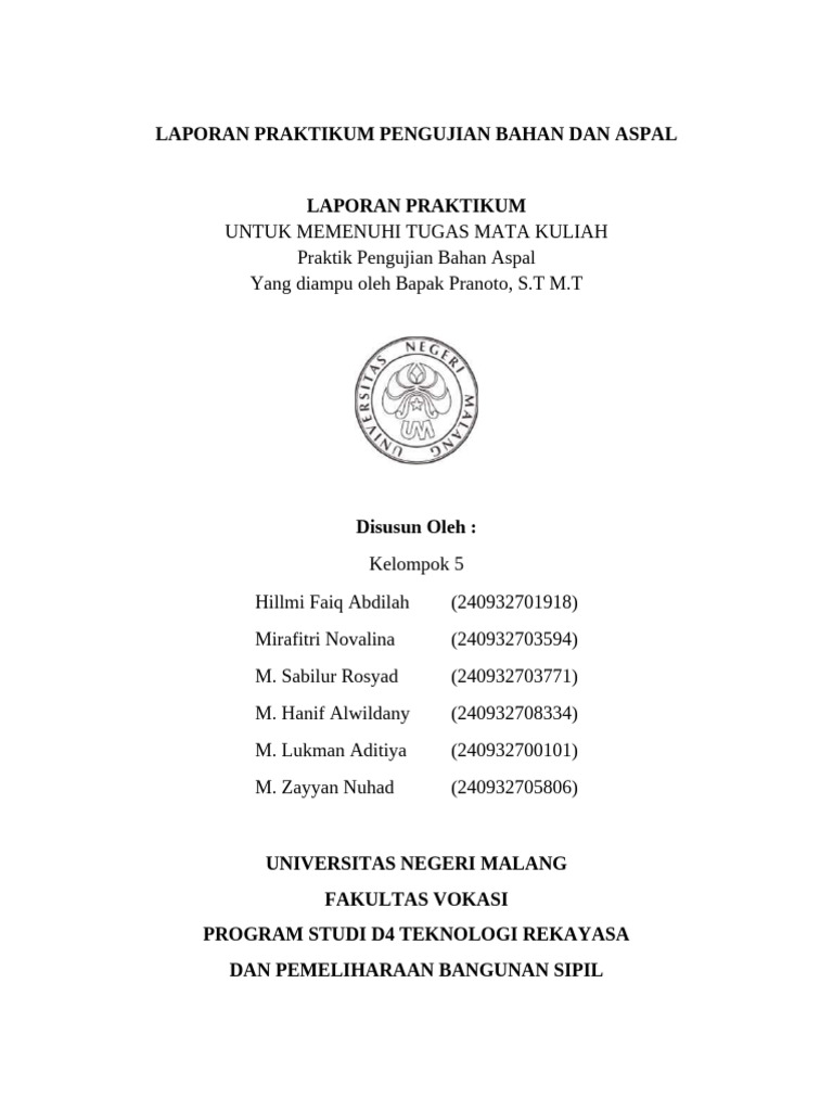 Laporan Praktikum Pengujian Bahan Dan Aspal Tugas Individu | PDF