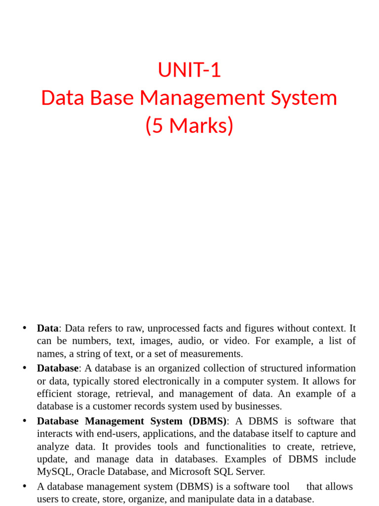 Unit-1 (2) | PDF | Databases | Computing Unit-1 (2) | PDF | Databases | Computing
