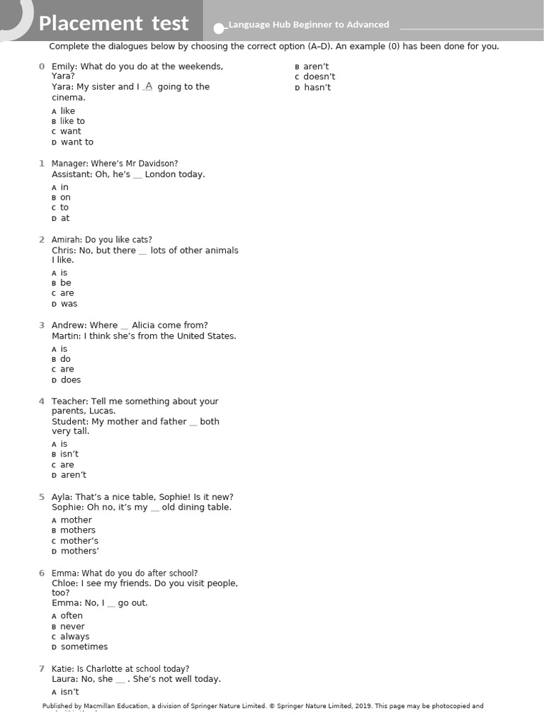 Language Hub Placement Test Overview | PDF