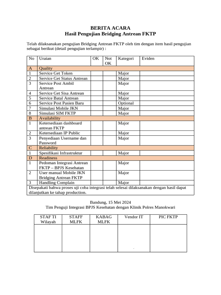 Form UAT Antrean FKTP | PDF