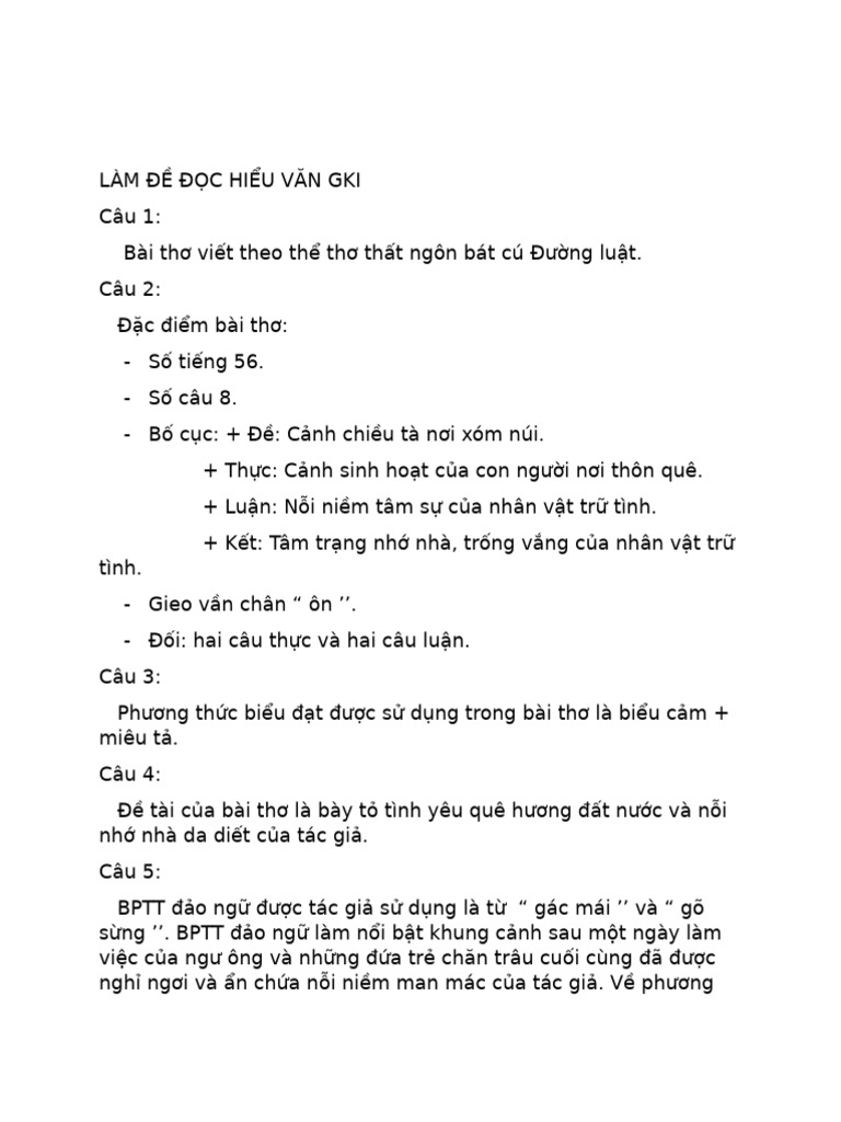 Làm Đề Đọc Hiểu Văn Gki | PDF