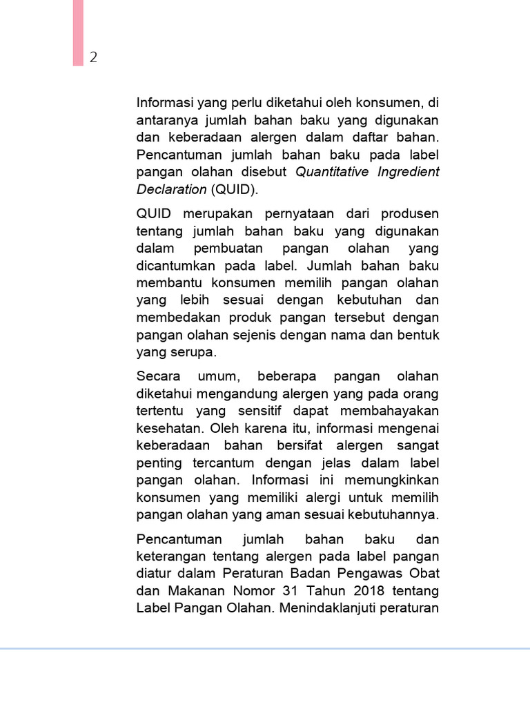Pedoman Implementasi Pelabelan Pangan Olahan Pencantuman Jumlah Bahan Baku Dan Informasi Alergen ...