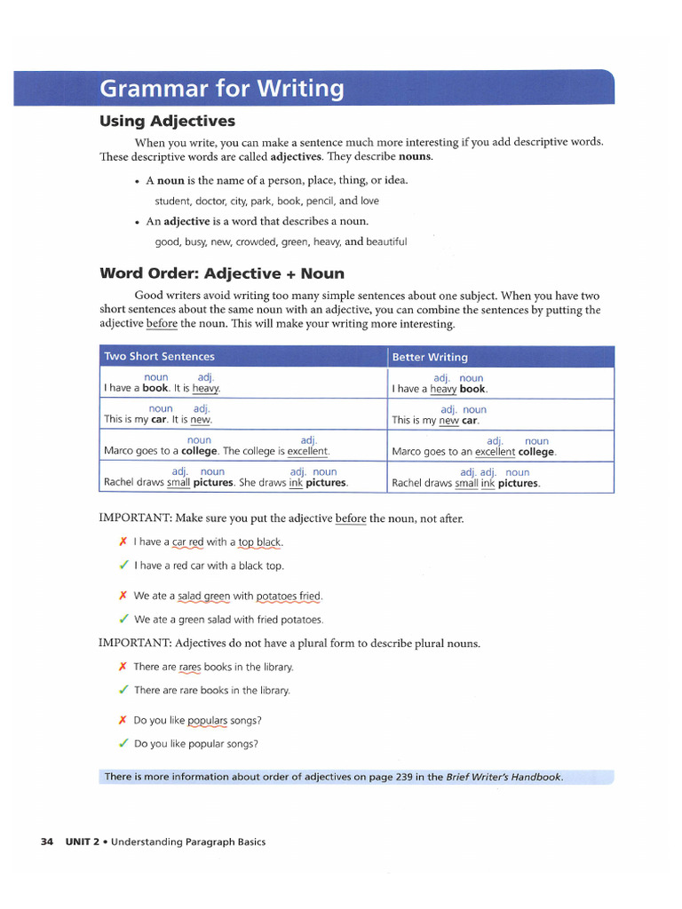 Grammar For Writing - Using Adjectives | PDF