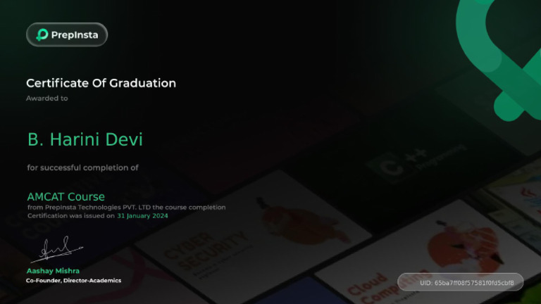 Certificate - AMCAT Course - 631060 | PDF