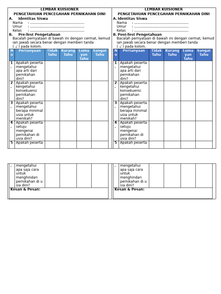 Lembar Kuisioner | PDF