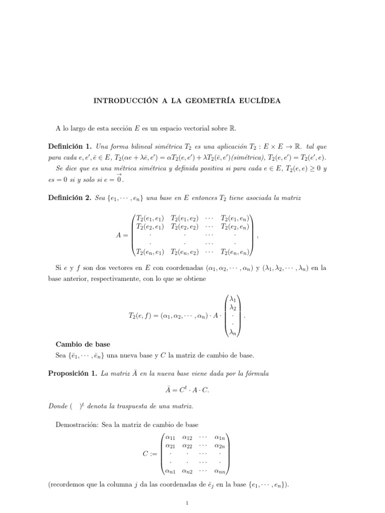 Introducción a Geometría Euclídea | PDF | Vector Euclidiano | Matriz (Matemáticas)