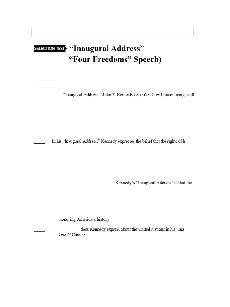Selection Test (Print) - Inaugural Address-Comparing Texts PDF | PDF ...