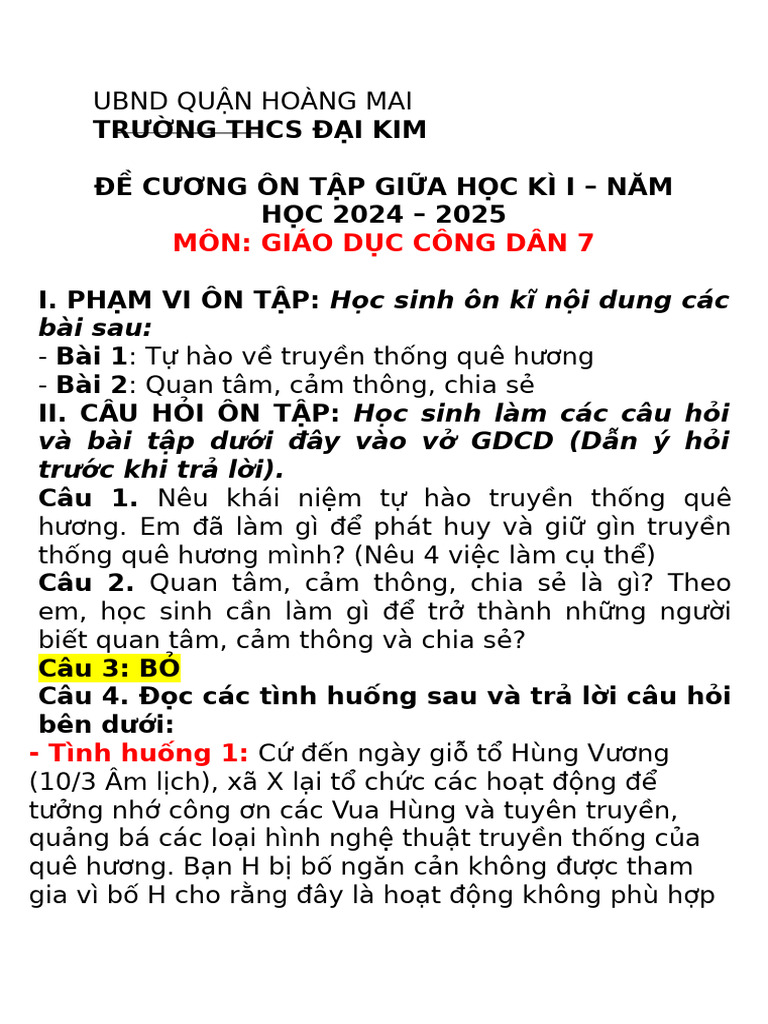 ĐÁP ÁN ĐỀ CƯƠNG CD7 GHKI | PDF