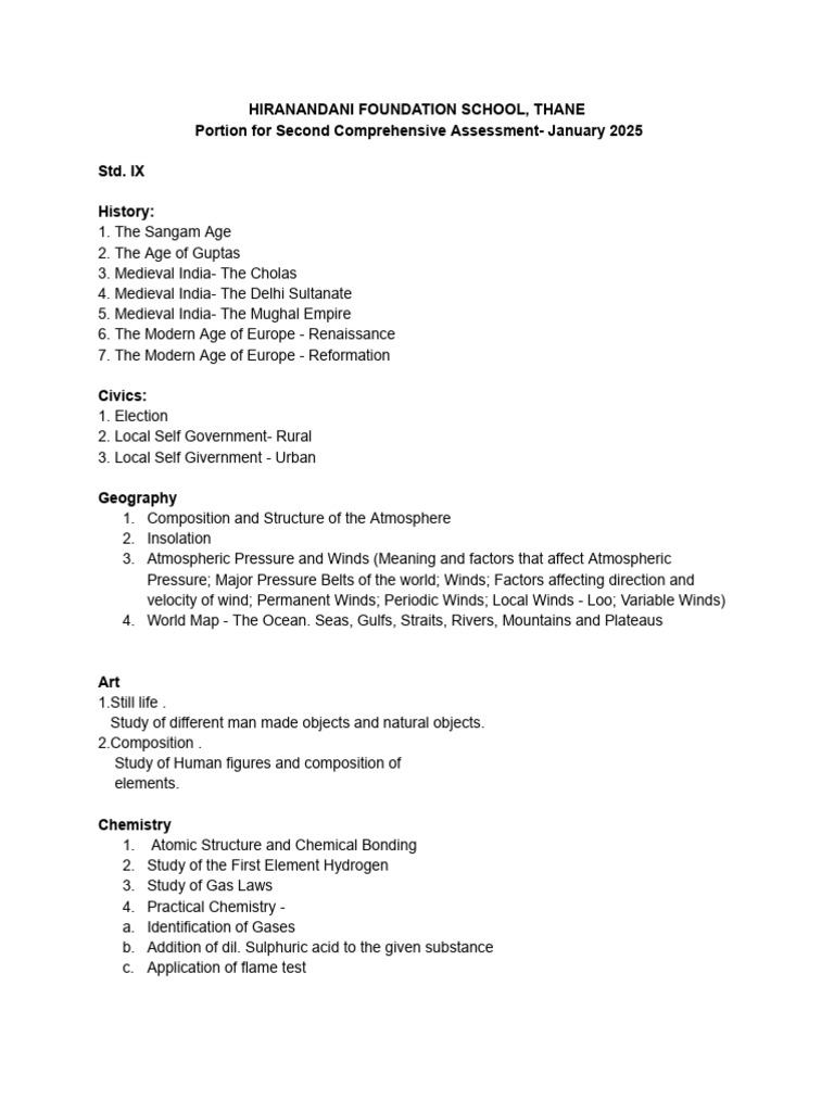 Hiranandani Foundation School, Thane Portion For Second Comprehensive Assessment-January 2025 ...
