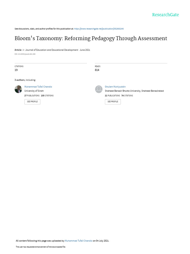 Blooms Taxonomy Reforming Pedagogy Through Assessment | PDF ...