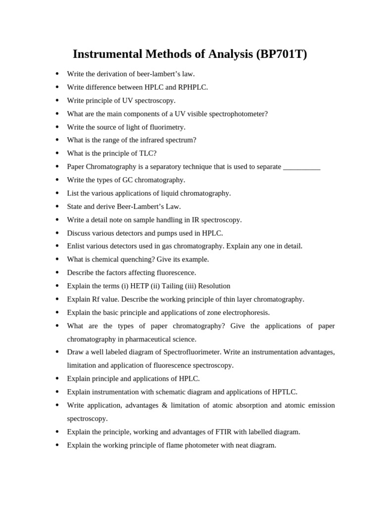 IMP Question | PDF | High Performance Liquid Chromatography | Chromatography