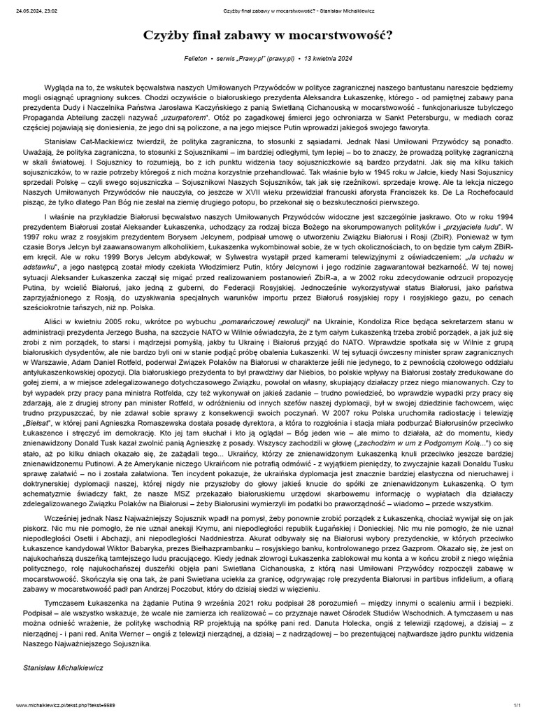 Michalkiewicz S. (2024.04.13) - Czyżby Finał Zabawy W Mocarstwowość ...
