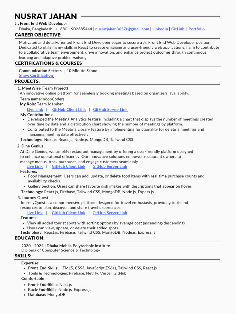 Jr. Front End Developer Resume | PDF | World Wide Web | Internet & Web