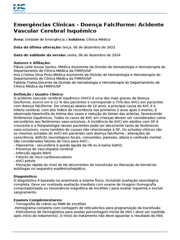 Emergncias Clnicas - Doena Falciforme Acidente Vascular Cerebral ...
