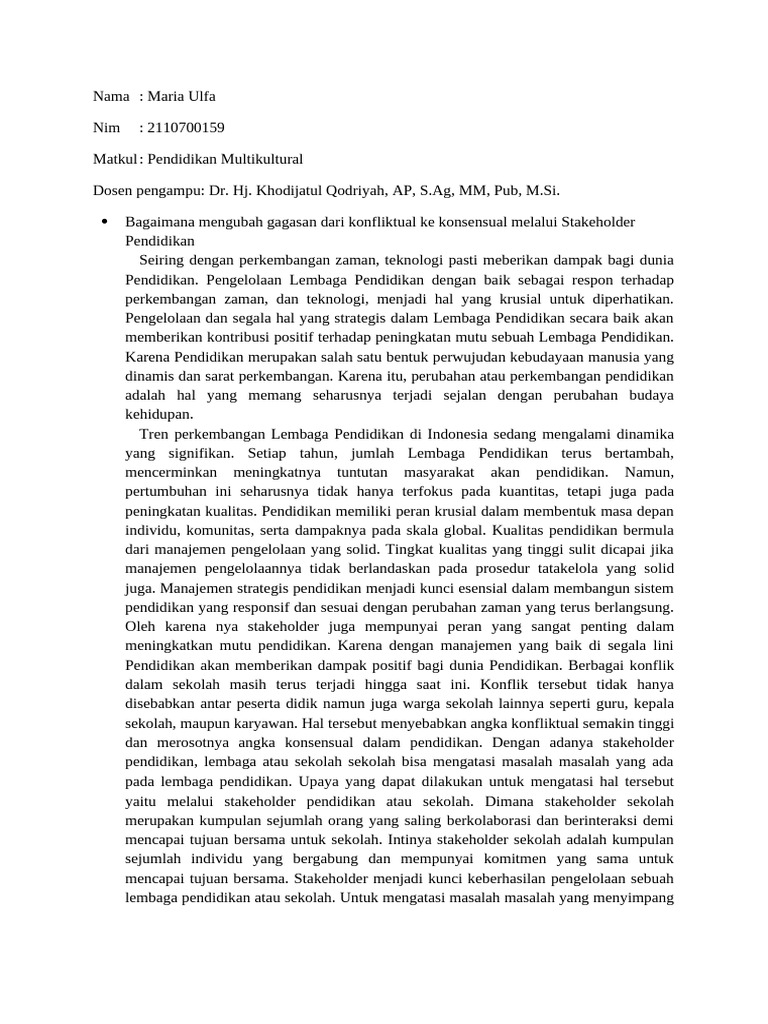 Maria ulfa UTS MULTIKULTURAL | PDF