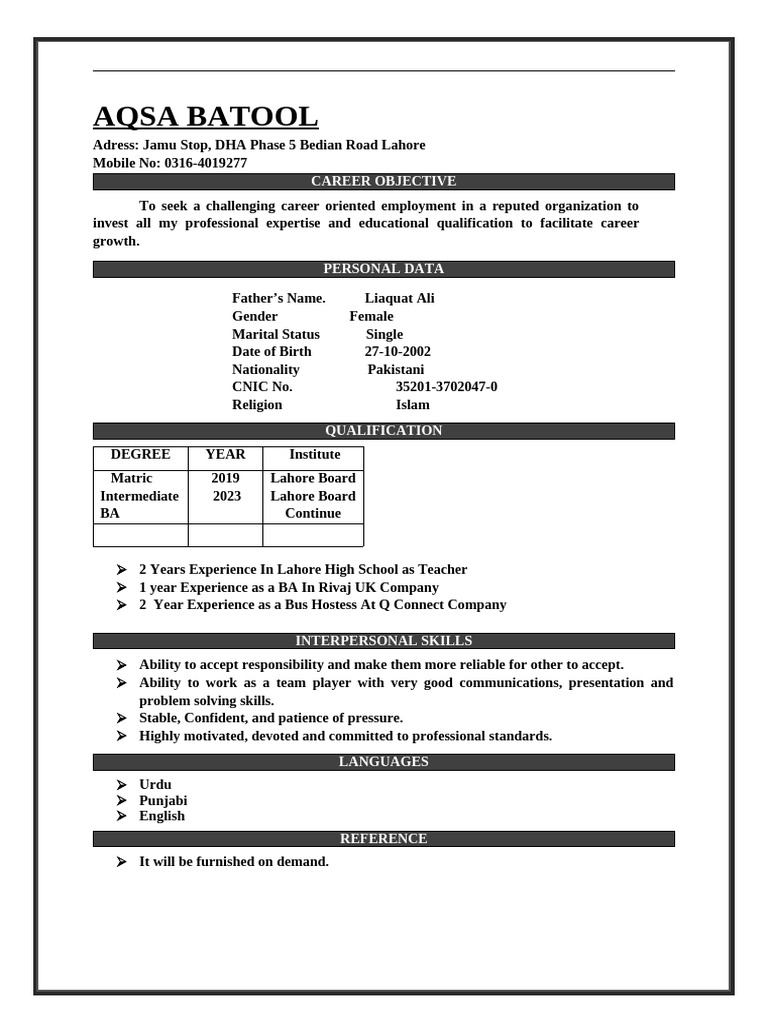 Aqsa CV | PDF