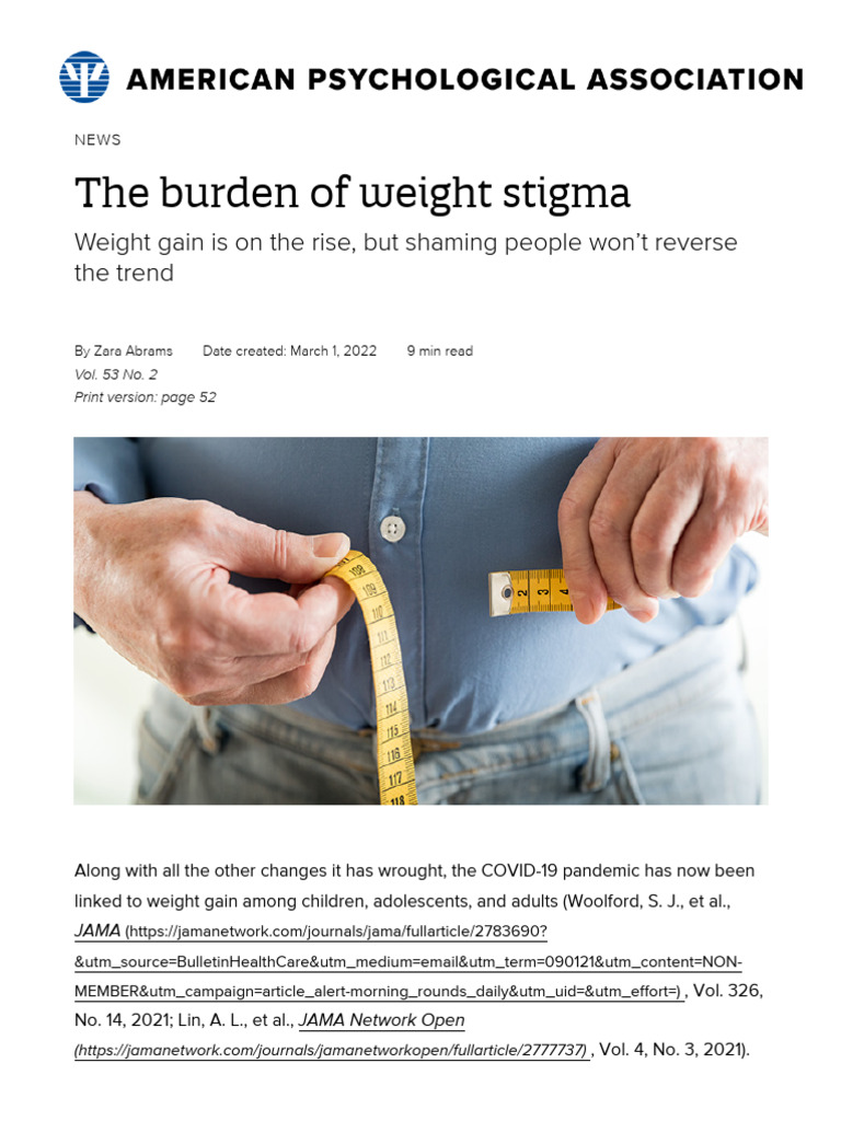 Reading Material #3 (The Burden of Weight Stigma) | PDF | Eating Disorder | Social Stigma