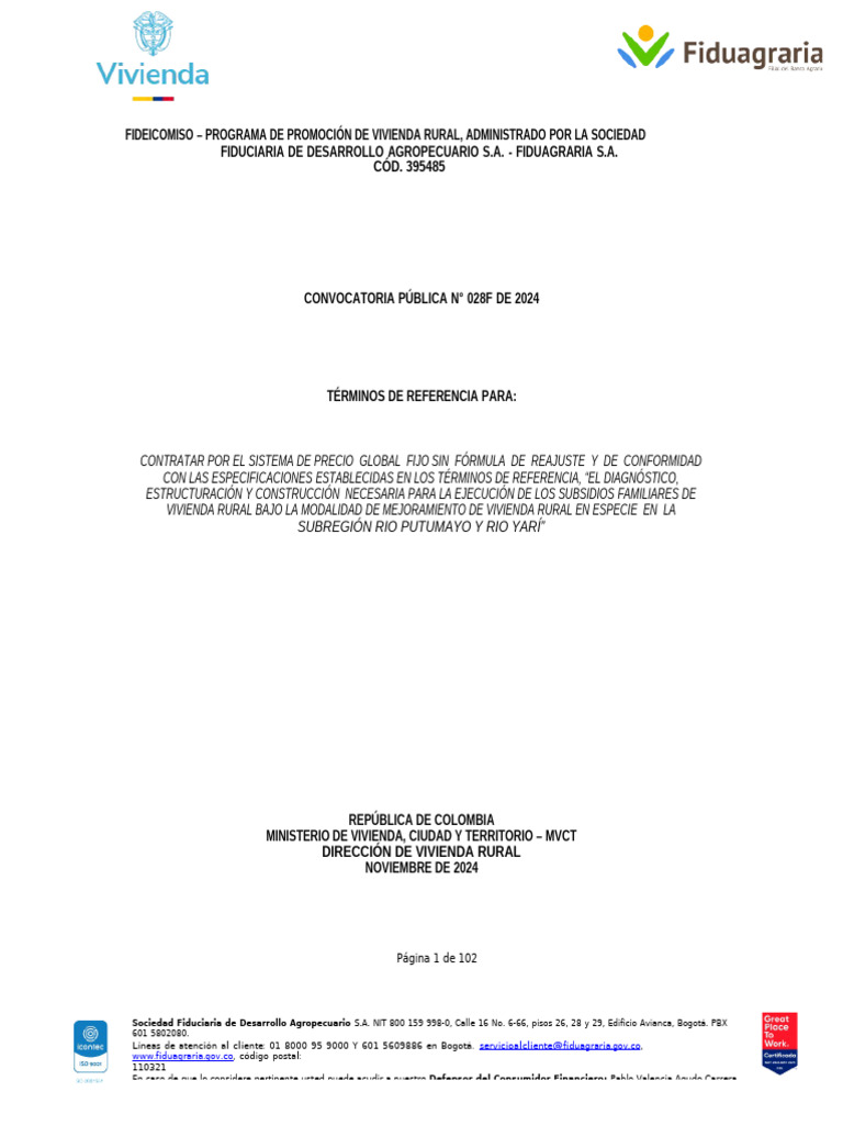 TDR - Convocatoria Pública #028F de 2024 Rio Putumayo y Rio Yarí | PDF ...