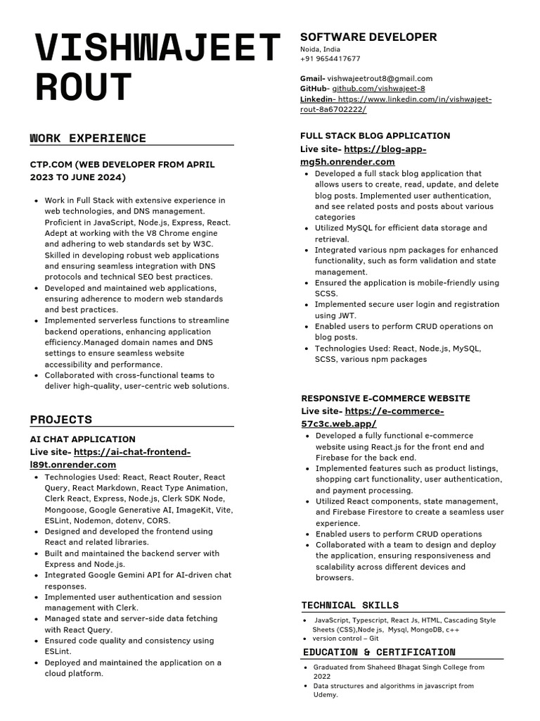 Resume_vishwajeet_developer | PDF | Java Script | Computing Resume_vishwajeet_developer | PDF | Java Script | Computing