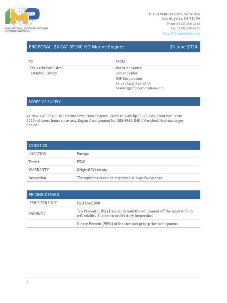 Marine Engines Proposal | PDF | Engines | Horsepower