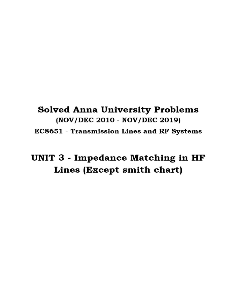 Anna University Solved Problems - UNIT 3 (Part1) | PDF | Transmission Line | Radio Technology
