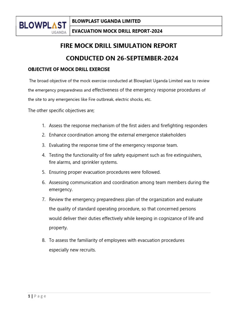 BPL EHS DOC 08 1 - Fire Evacuation Drill Report 2024 | PDF | Emergency ...