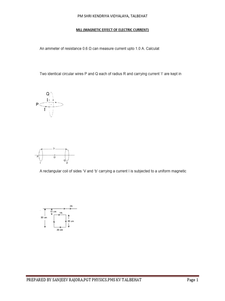 MLL Magnetic Effect of Current | PDF | Magnetic Field | Torque