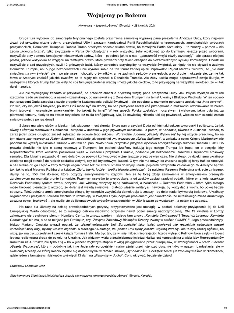 Michalkiewicz S. (2024.04.28) - Wojujemy Po Bożemu (Stanisław ...