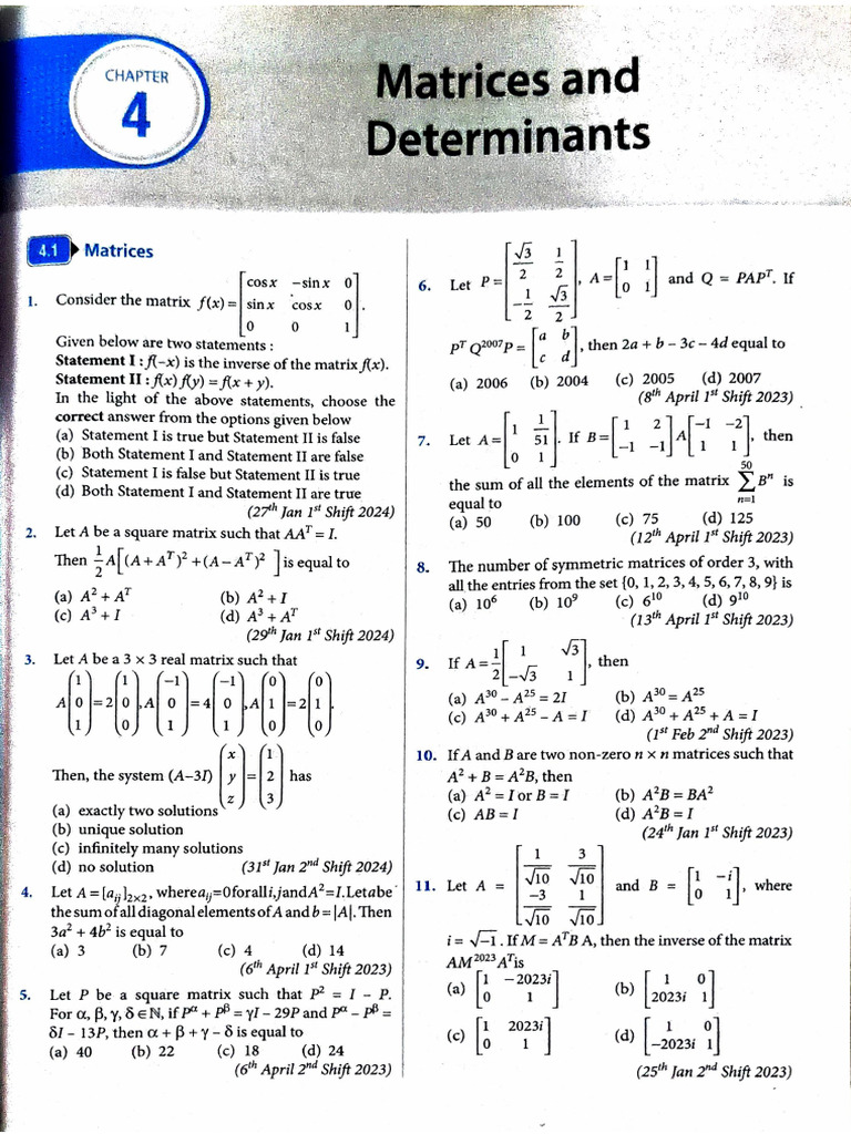 Matrices and Determinants | PDF
