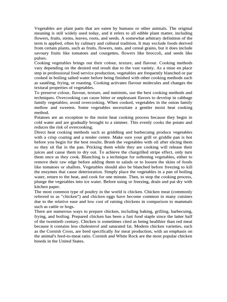 article on cooking | PDF | Vegetables | Cooking
