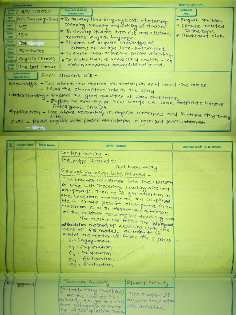 5E-Lesson Plan (Prose) Class-VIII | PDF